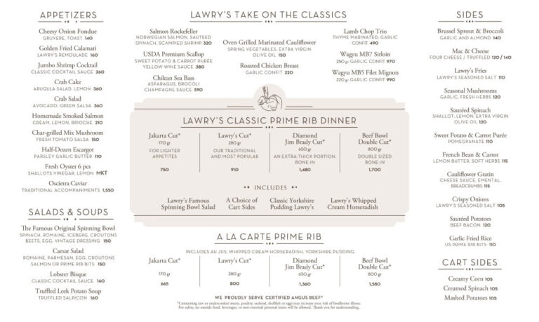 Menu - Lawry's The Prime Rib Indonesia